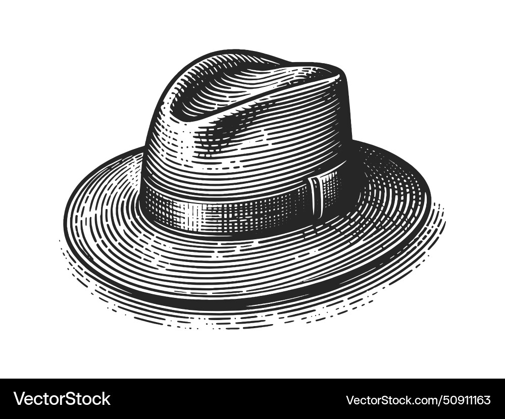 Vintage fedora hat engraving Royalty Free Vector Image