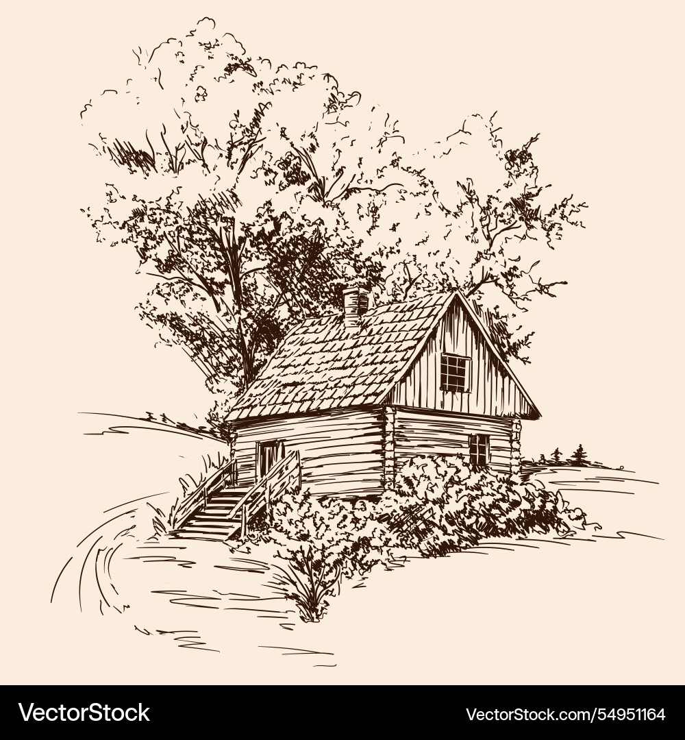 A village house on beige background Royalty Free Vector