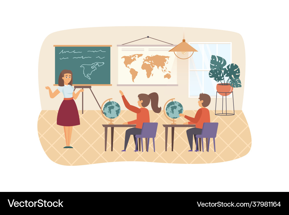 Geography lesson in classroom scene teacher Vector Image