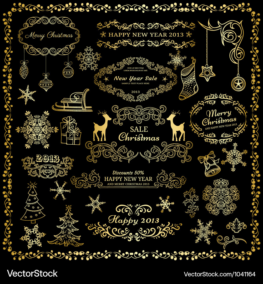 Gold Christmas Elements Set Royalty Free Vector Image