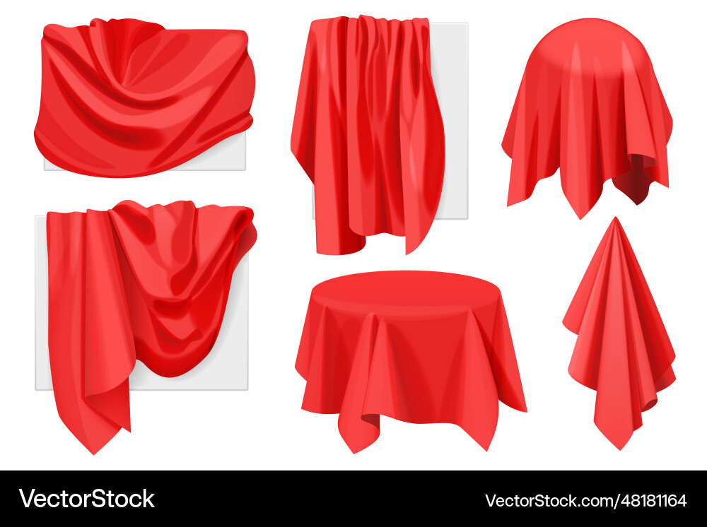 Red fabric covers on objects with drapery set 3d Vector Image