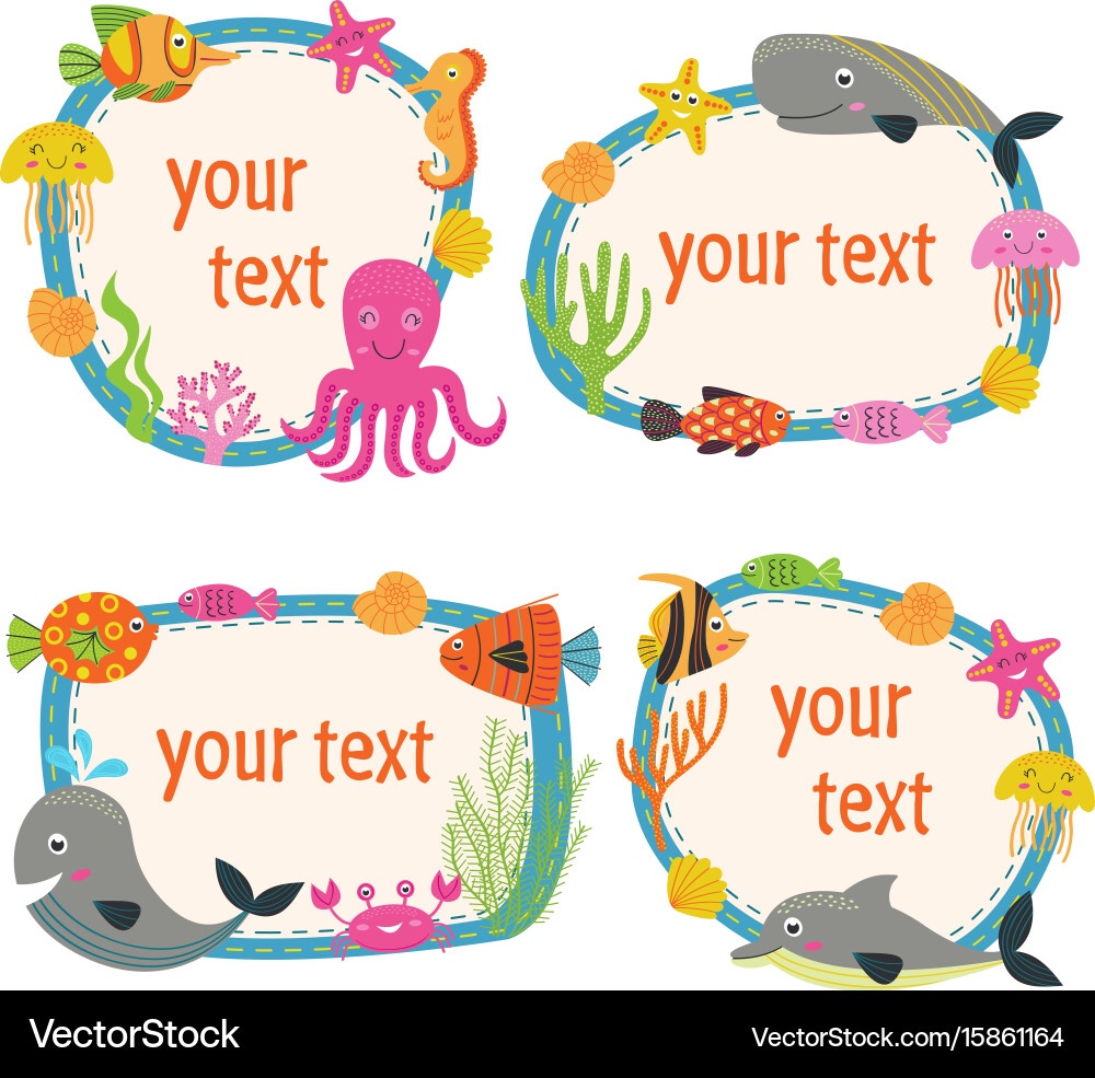 Set of isolated frames with marine animals Vector Image