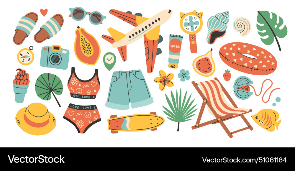Summer set for sticker icons signs Royalty Free Vector Image
