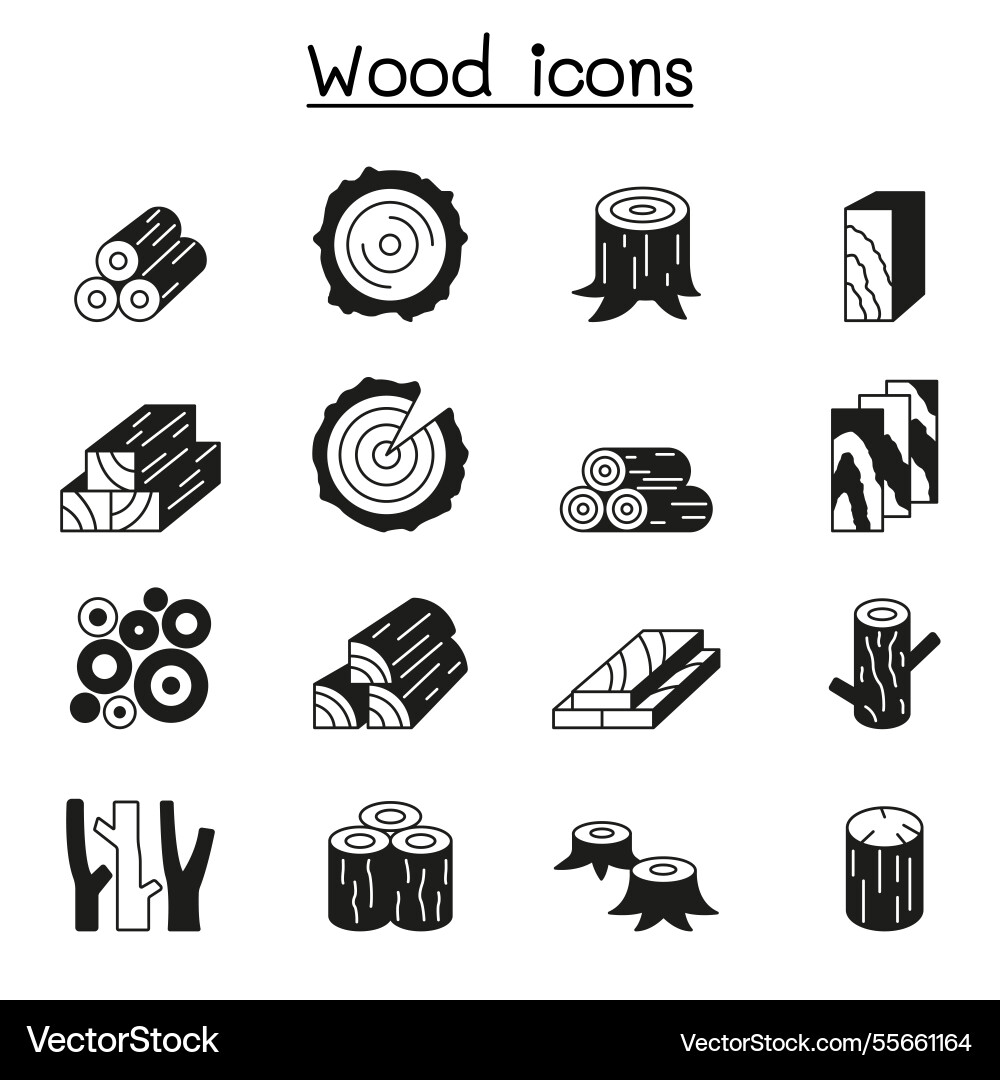 Wood icon set graphic design Royalty Free Vector Image