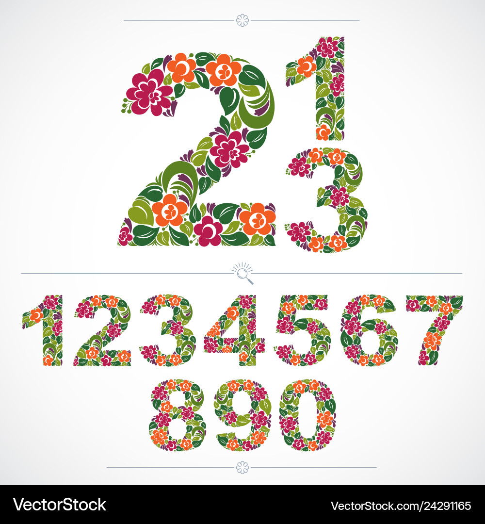 Floral Number Set - Autumn Style Royalty Free Vector Image