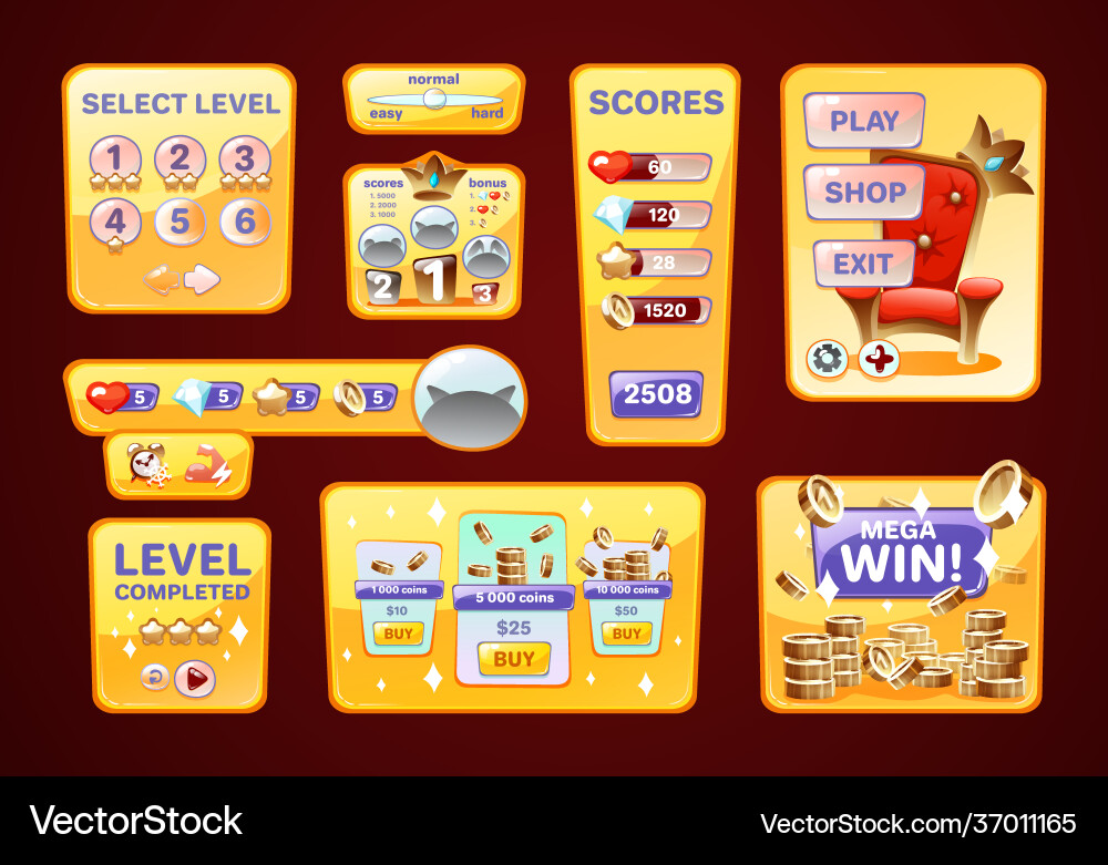 Game ui kit user interface icons dashboard for app