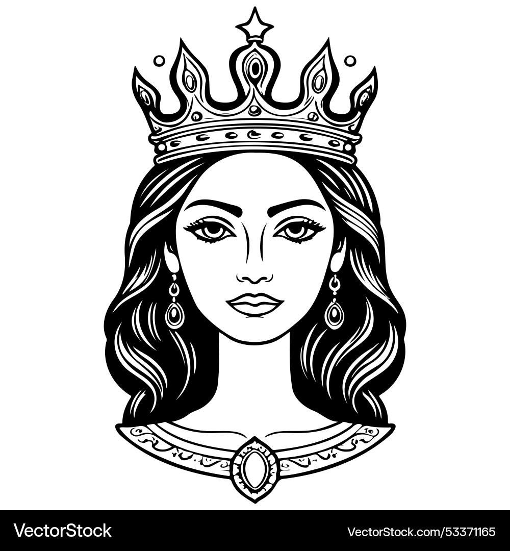 Queen crown drawing realistic hand line Royalty Free Vector