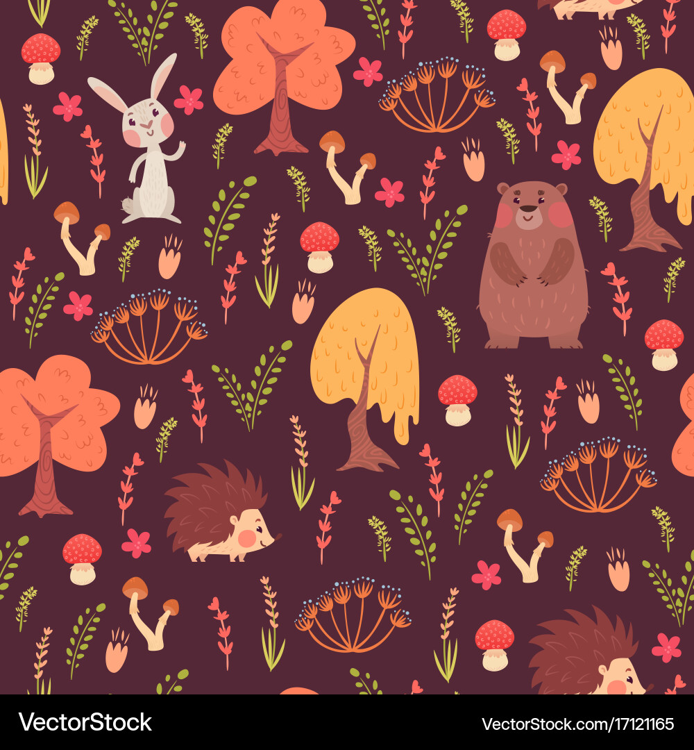 Seamless animal pattern in forest Royalty Free Vector Image