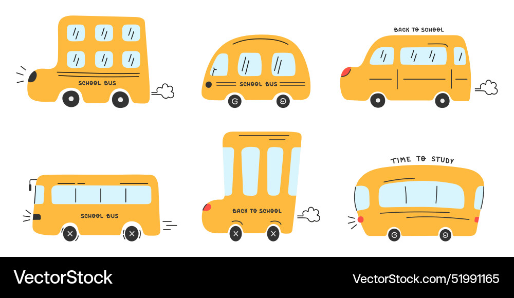 Simple yellow school bus set Royalty Free Vector Image