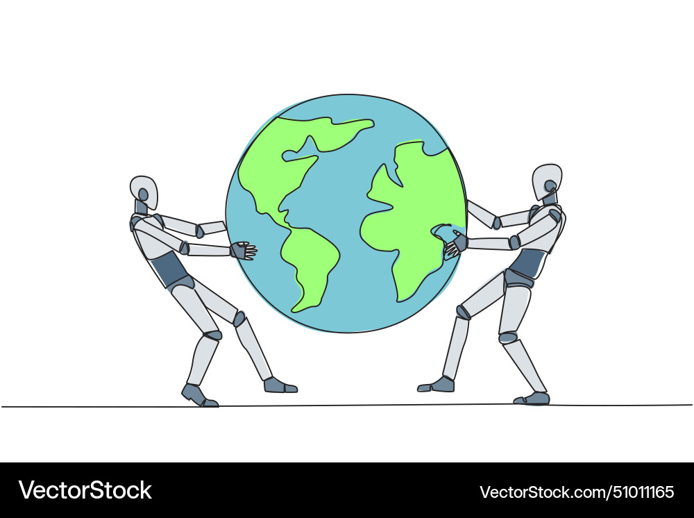 Single one line drawing two strong robot fighting Vector Image