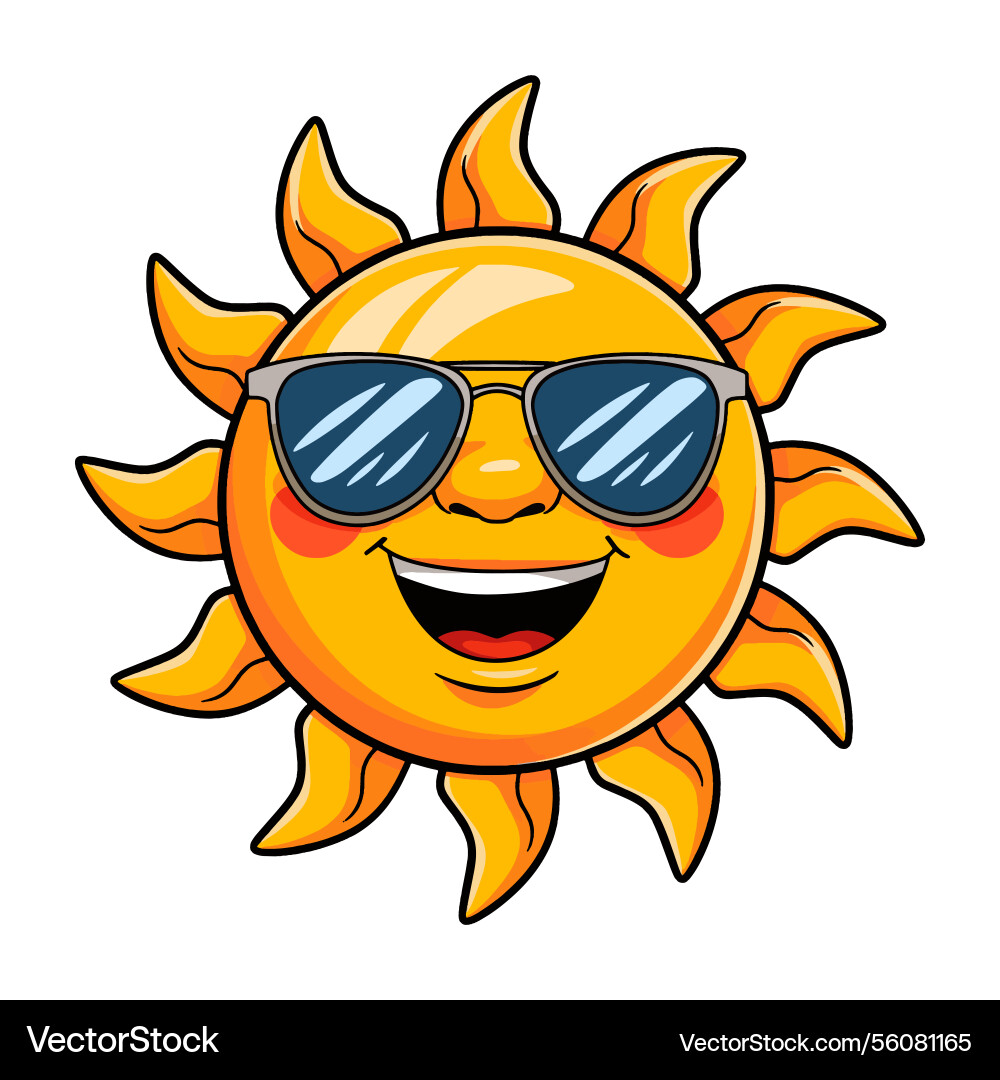 Sun character wearing sunglasses fun and cheerful Vector Image