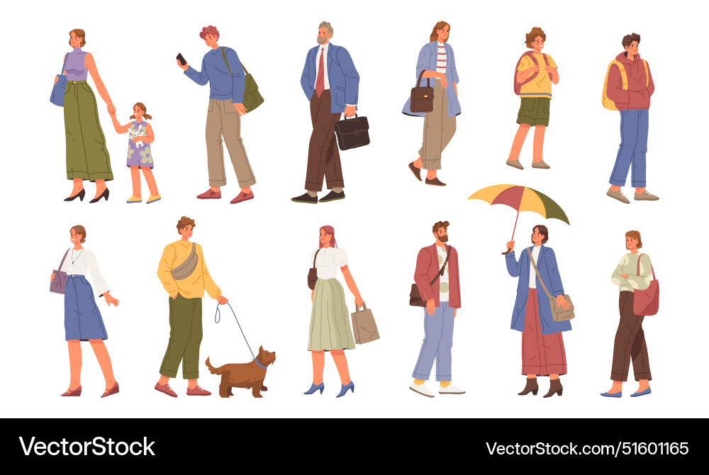 Walking people strolling characters Royalty Free Vector