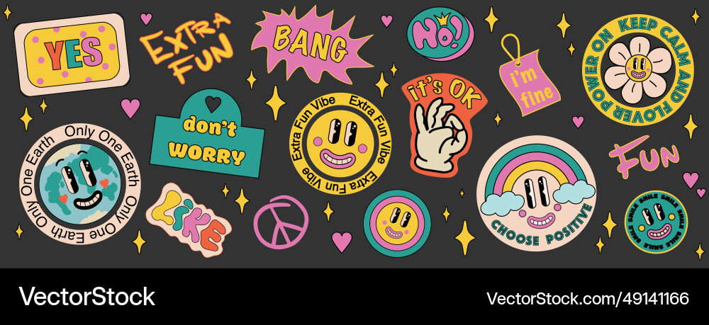 90 cool sticker collage funny neon print Vector Image