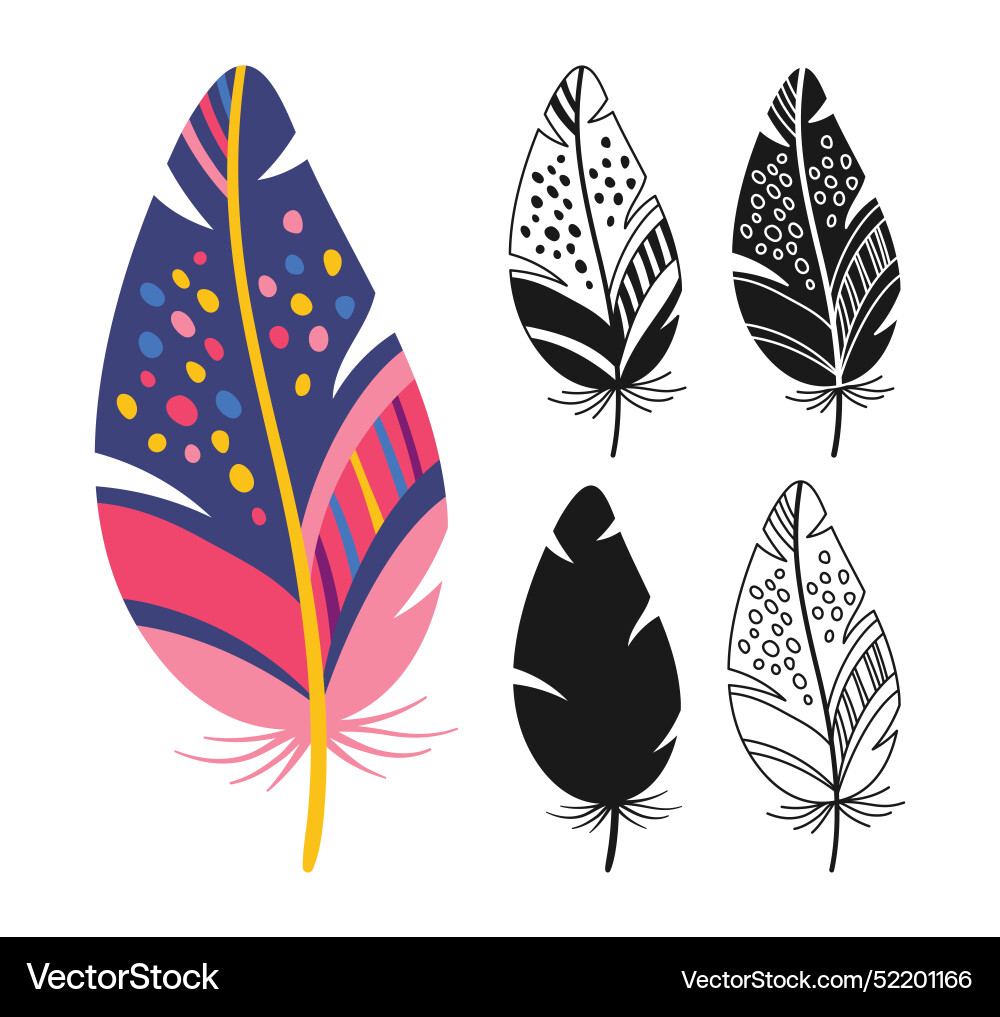Feather linear icon cartoon symbol set colorful Vector Image