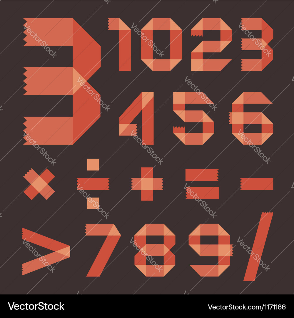Font from reddish scotch tape - arabic numerals Vector Image