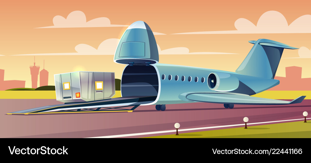 Loading container on cargo airplane cartoon Vector Image