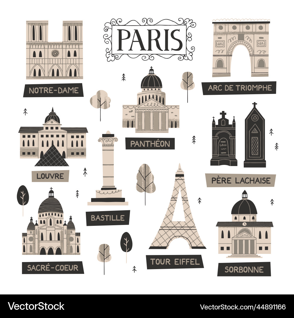 Paris Architecture Collection Royalty Free Vector Image
