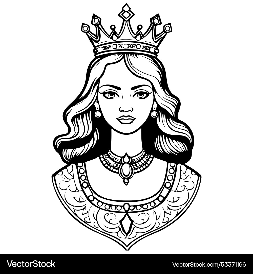 Queen crown drawing realistic outline line Vector Image
