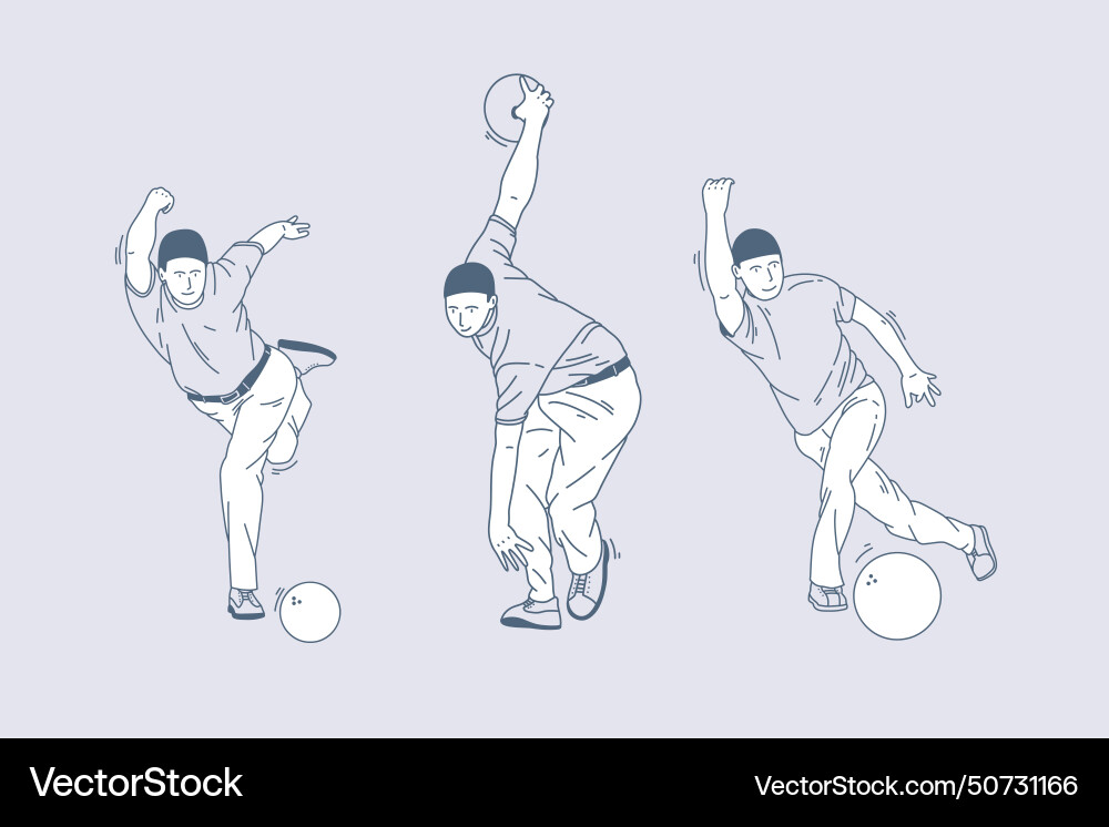 Set of outline playing bowling Royalty Free Vector Image