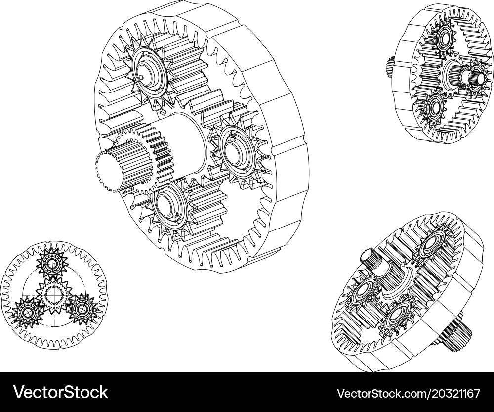 3d model of the planetary mechanism Royalty Free Vector