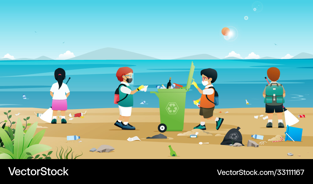 Beach garbage collection Royalty Free Vector Image