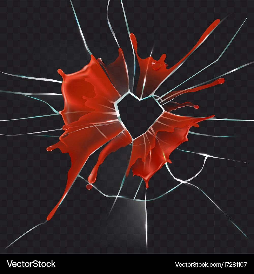 Broken glass heart bloody realistic concept Vector Image