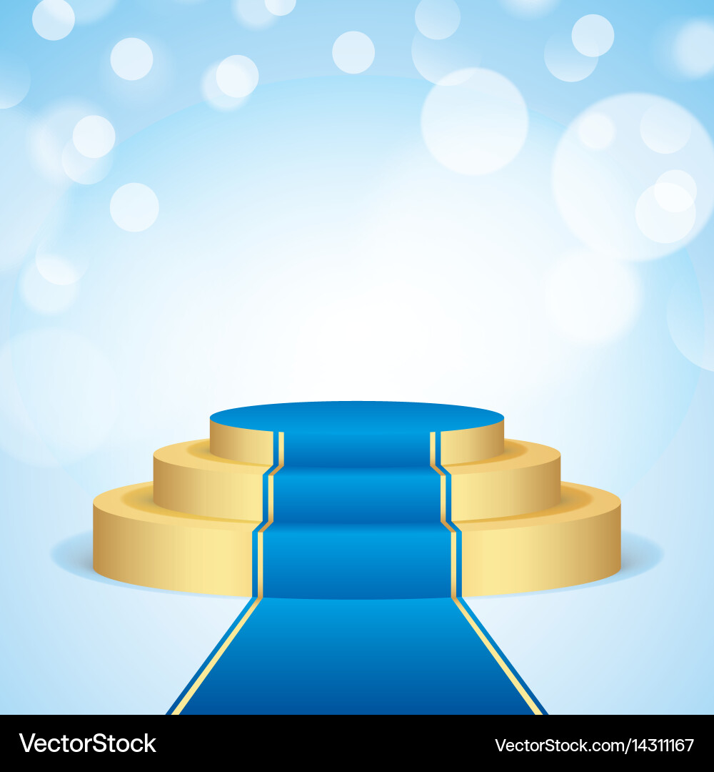 Golden stage with blue carpet Royalty Free Vector Image