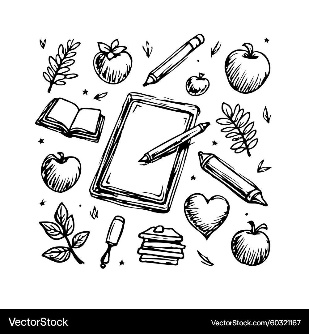 Hand-Drawn Apple & Pencil Sketch – Royalty-Free Vector | VectorStock