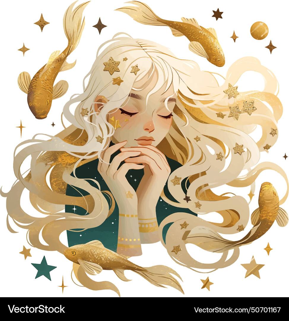 Zodiac Pisces with Golden Stars Royalty Free Vector Image