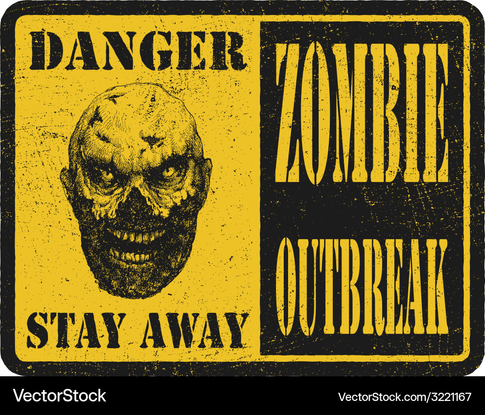 Zombie Warning Sign - Dark Horror Royalty Free Vector Image