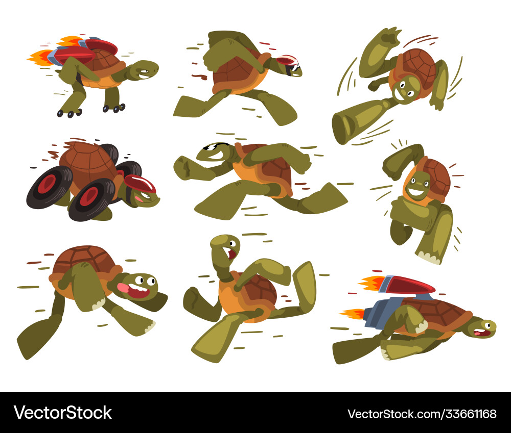 Fast turtles collection funny tortoise animals Vector Image
