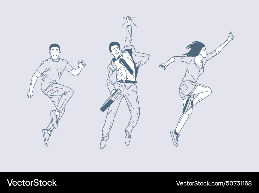Set of outline people jumping Royalty Free Vector Image
