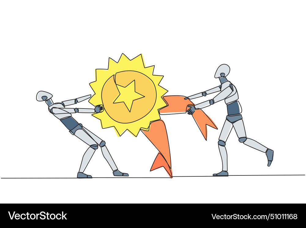 Single one line drawing two angry robot fighting Vector Image