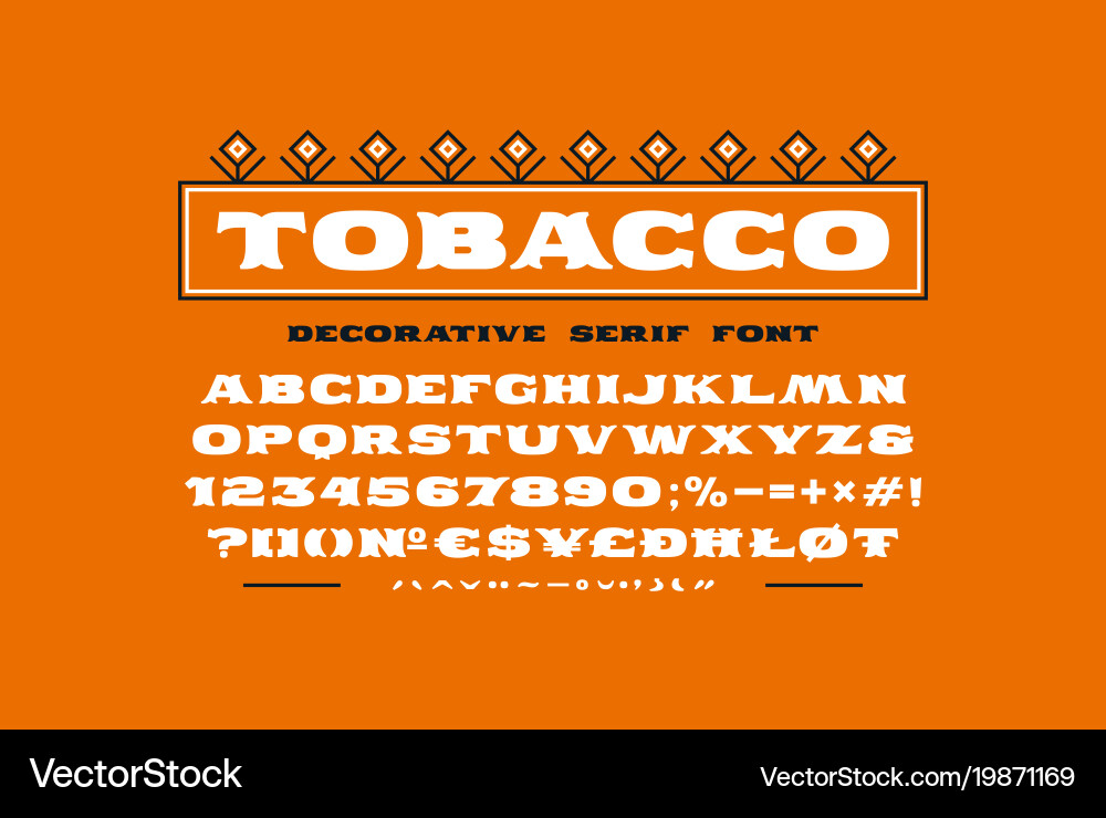 Decorative extended serif font Royalty Free Vector Image