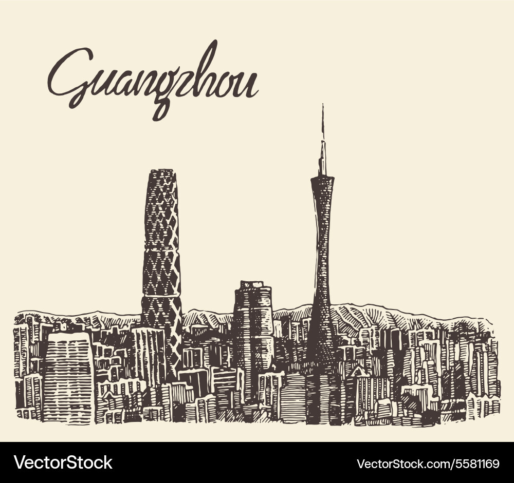 Guangzhou skyline drawn sketch Royalty Free Vector Image