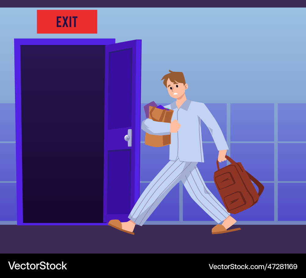 Man moving to exit urgently evacuating on alarm Vector Image