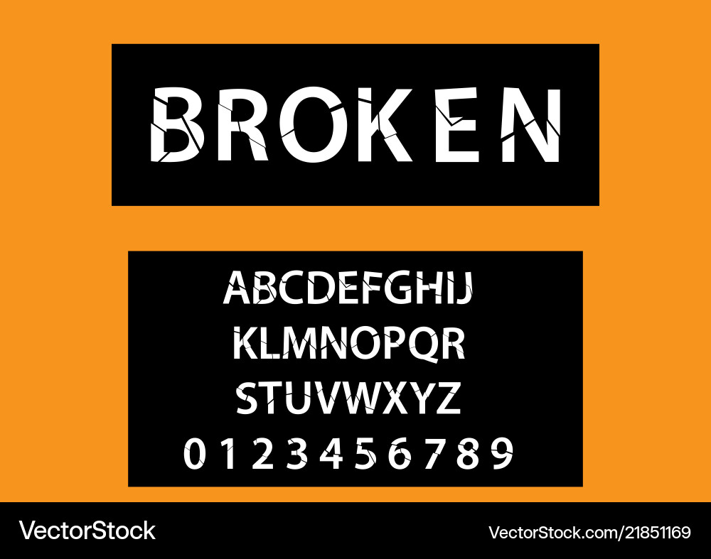 Modern broken font and alphabet Royalty Free Vector Image
