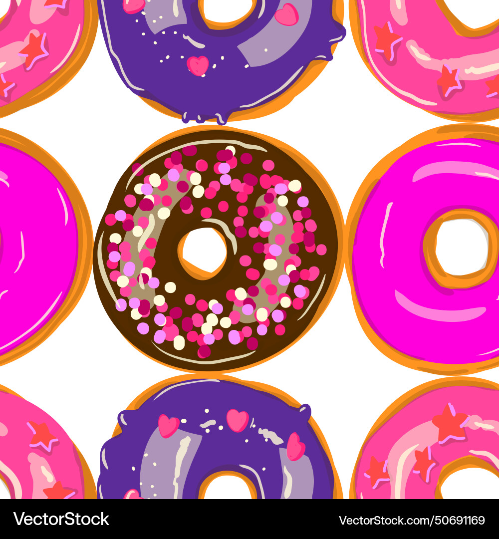 Seamless donut pattern on white background Vector Image