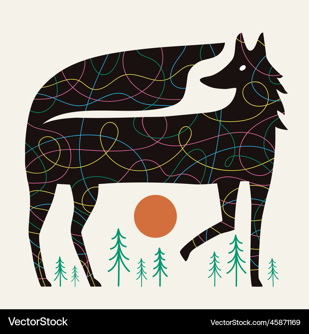 With black fox colored abstract doodle lines Vector Image