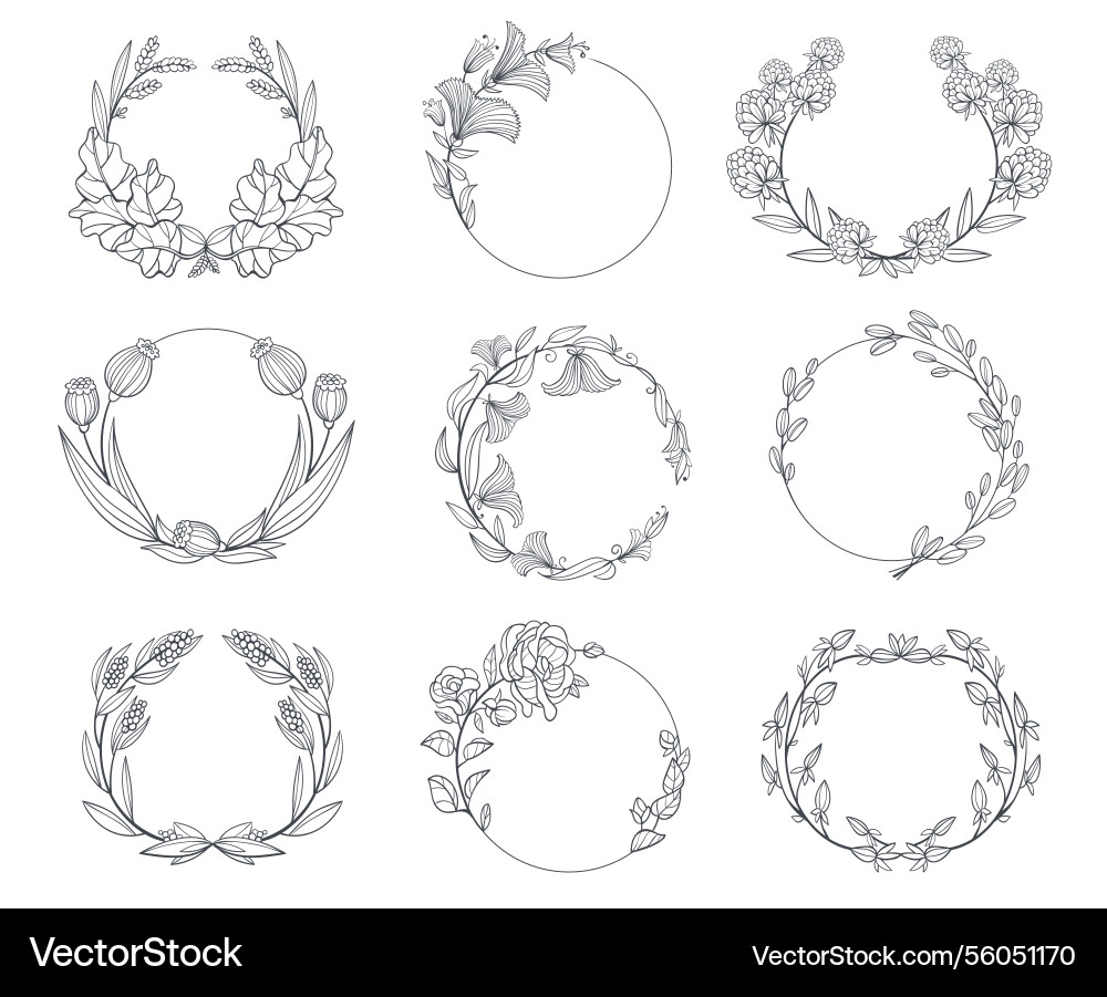 Floral branches round frames elegant round Vector Image
