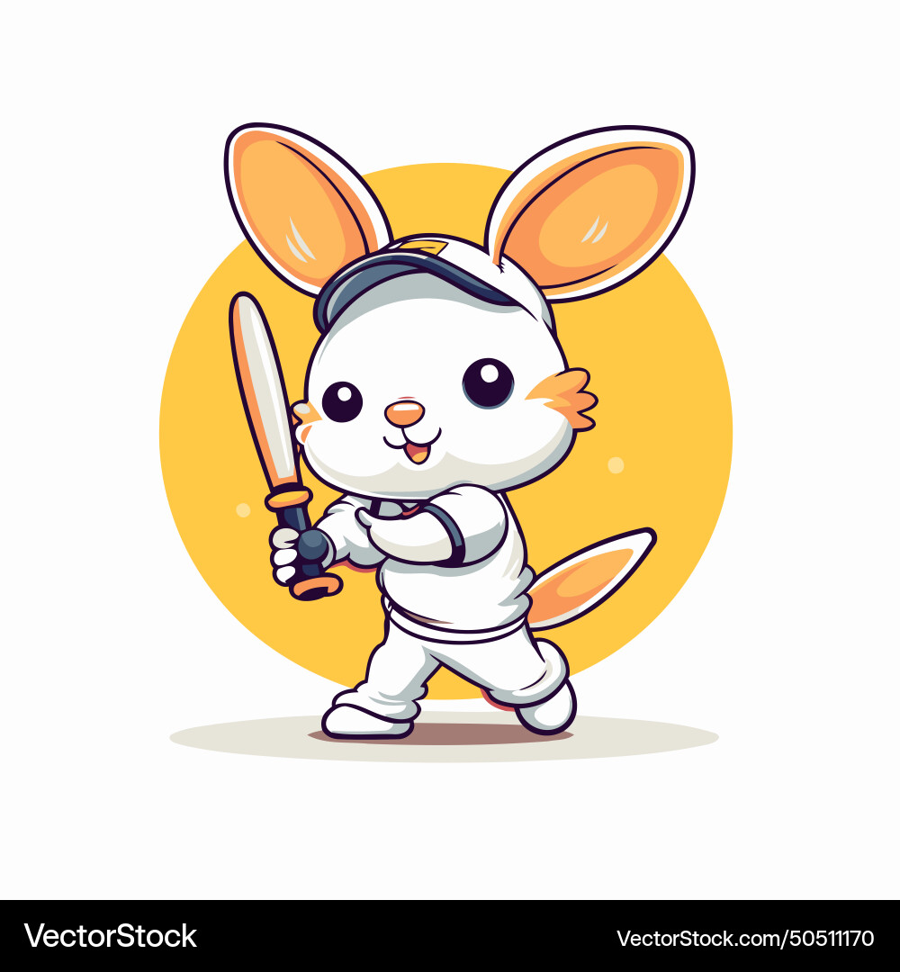 Rabbit with baseball bat cute cartoon character Vector Image