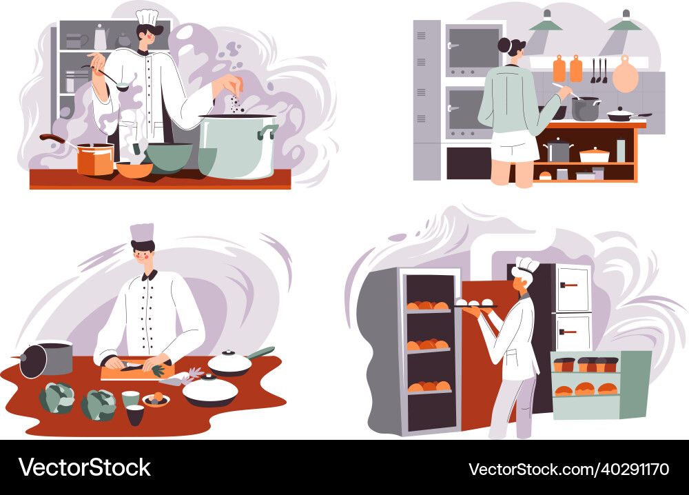 Restaurant or cafe cooking chef in kitchen Vector Image