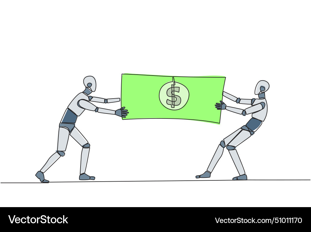 Single one line drawing two angry robot fighting Vector Image