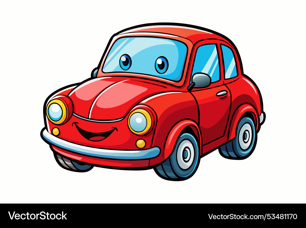Smiling cartoon red car on white background Vector Image