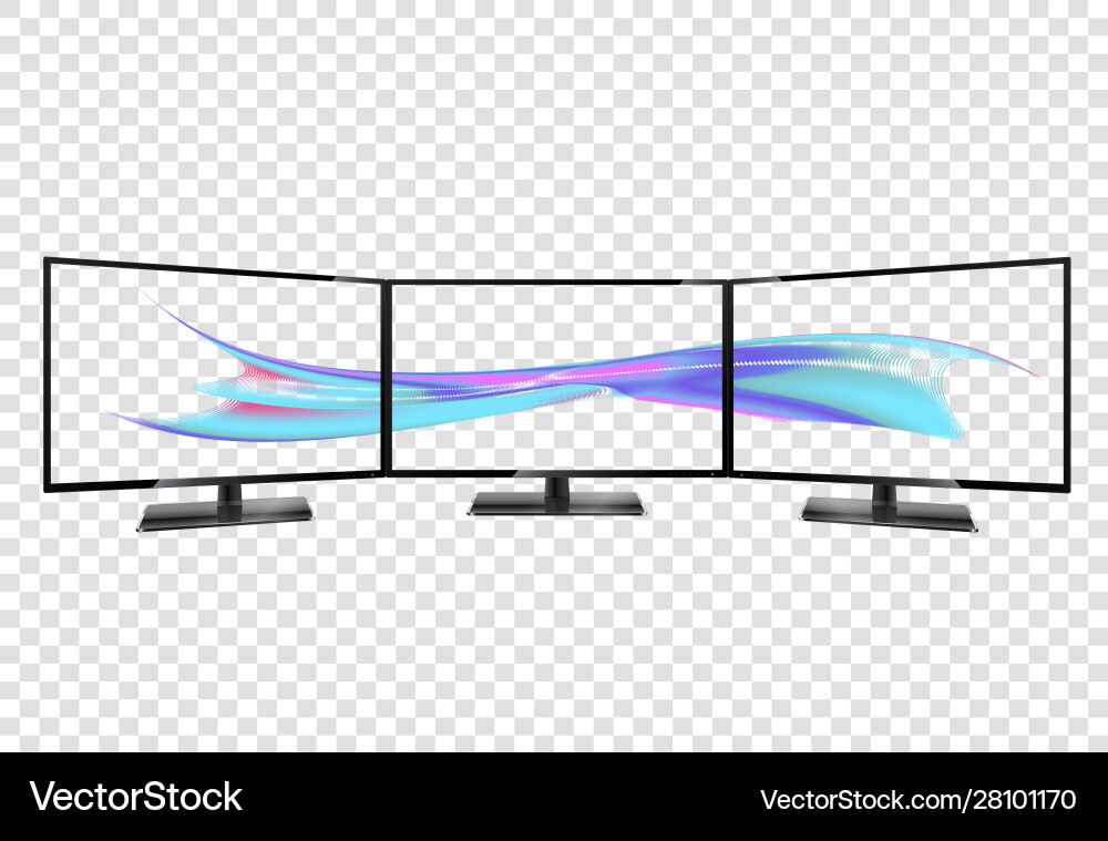 Triple monitor setup super widescreen multiple Vector Image