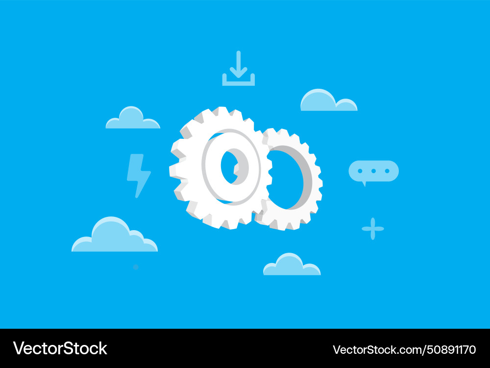 Two interlocking gears in the sky Royalty Free Vector Image