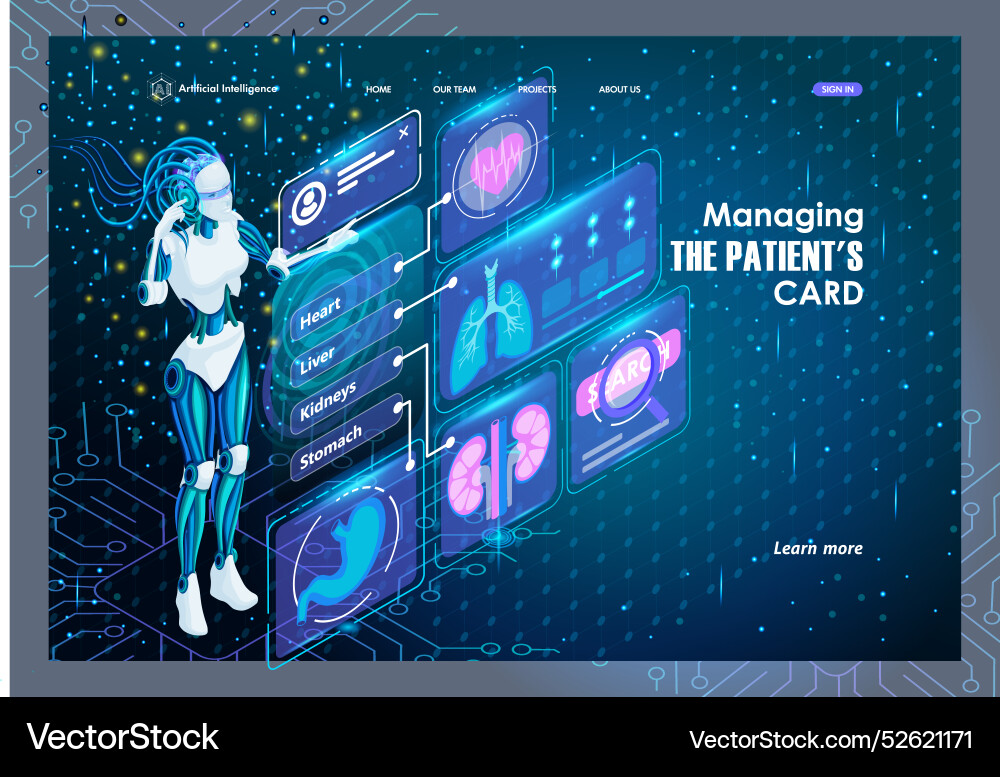 Artificial intelligence landing page isometric Vector Image Artificial intelligence landing page isometric Vector Image