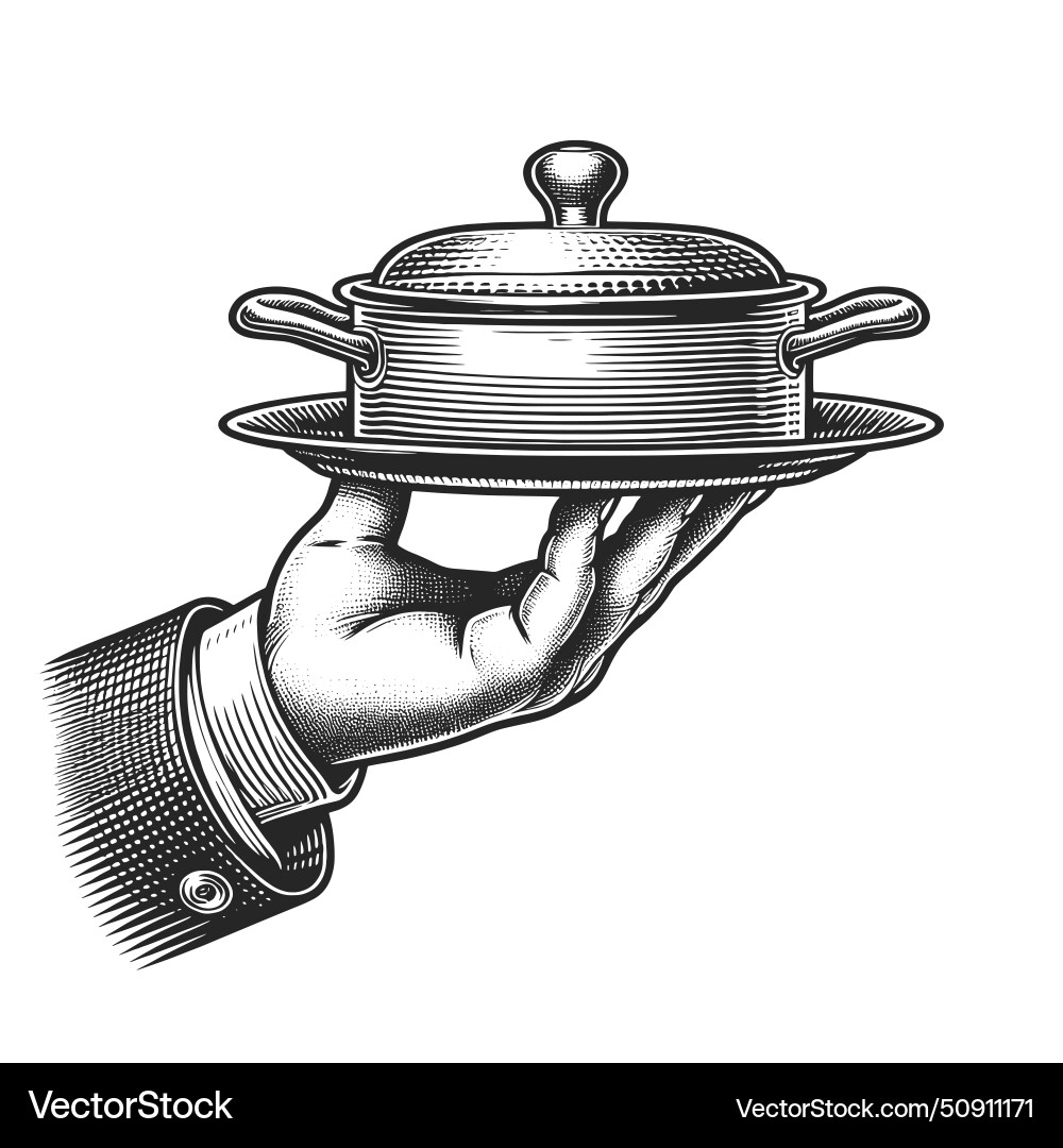 Butler hand presenting serving dish Royalty Free Vector
