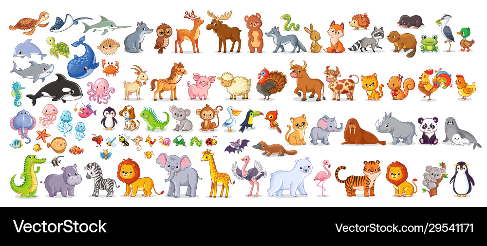 Cute Cartoon Animal Collection Royalty Free Vector Image