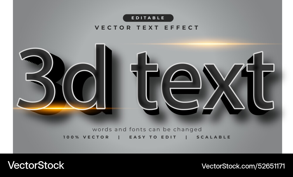 Editable 3d text effect grey template Royalty Free Vector